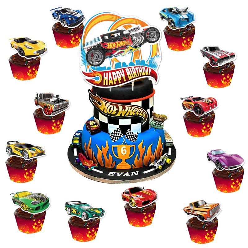 Racing Car Cake Toppers, Hot Wheels Cake Decoration, Racing Car Cup ...