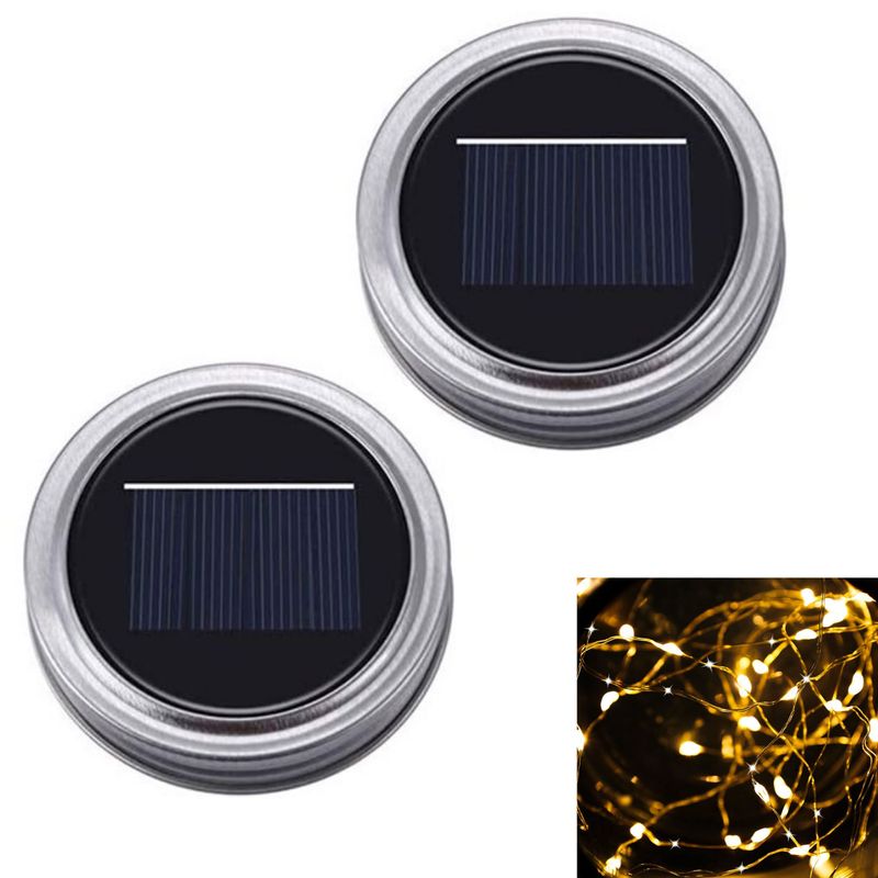 2x Solar Lids with 20 LEDs Warm White with Battery for Solar Glasses ...
