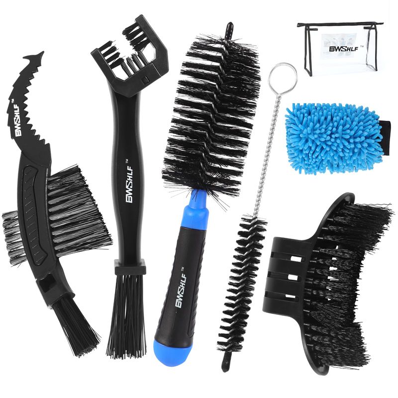 BWSHLF Bike Cleaning Kit (6 Pcs) with 1 Storage Bag, 5 Brushes for ...