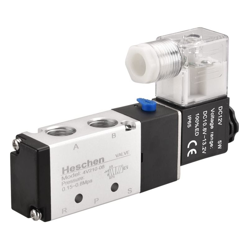 Heschen Pneumatic Solenoid Valve, 4V210-08 12VDC, PT1/4 5W, 5-Way 2 Position Single Coil ...