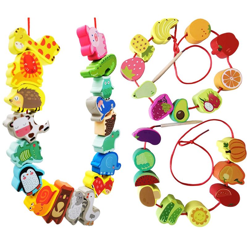 BMTOYS Montessori Educational Threading Toys Wooden Stringing Farm ...