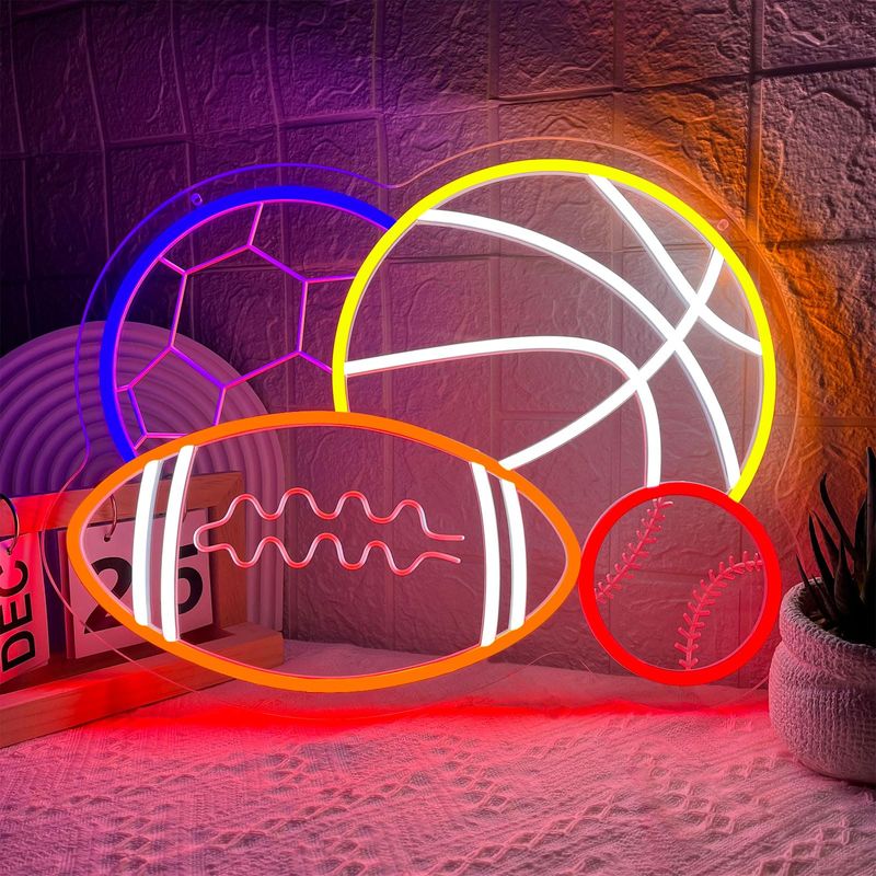 4 Ball Combination Sport Neon Sign, Soccer Basketball Baseball Football ...