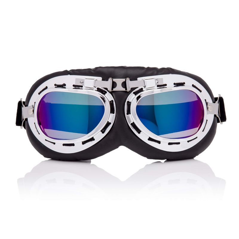 Ultra Silver and Blue Mirrored Lenses Vintage Classic Motorcycle Helmet ...