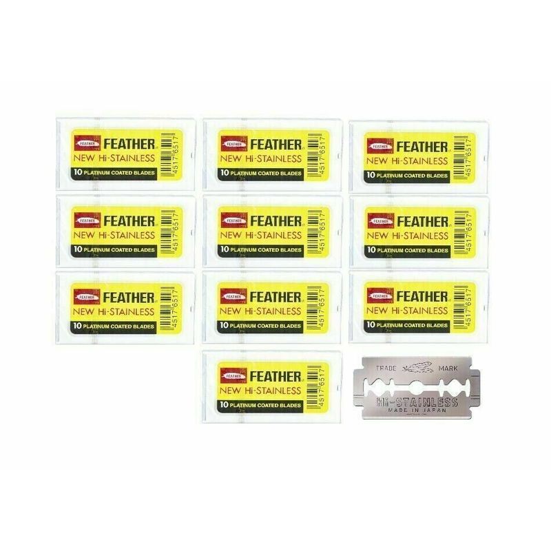 100 Feather Shaving Razor Blades Stainless Double Edge Original Made in ...