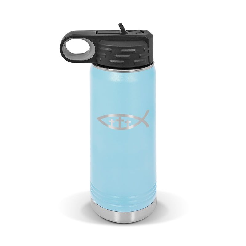 Christian Jesus Fish Three Cross Water Bottle 20 oz - Laser Engraved w ...