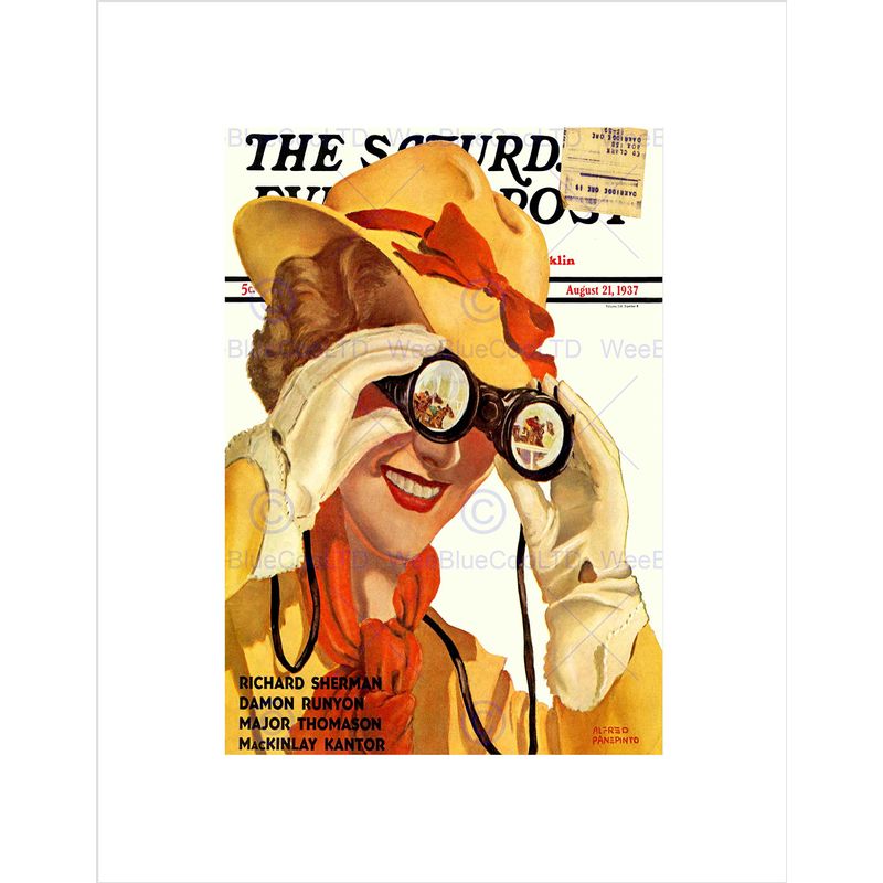 Wee Blue Coo Magazine Cover Woman Horse Races Binoculars USA Wall Art ...