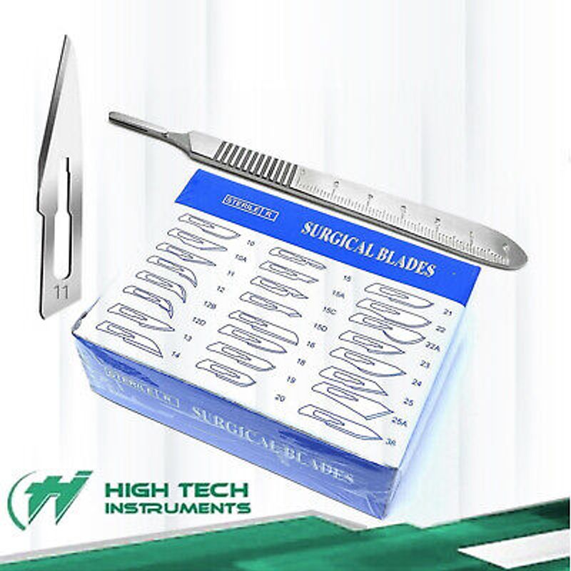 100 Scalpel Blades #11+Scalpel Handle #3 W/Scale Surgical Dental ENT ...