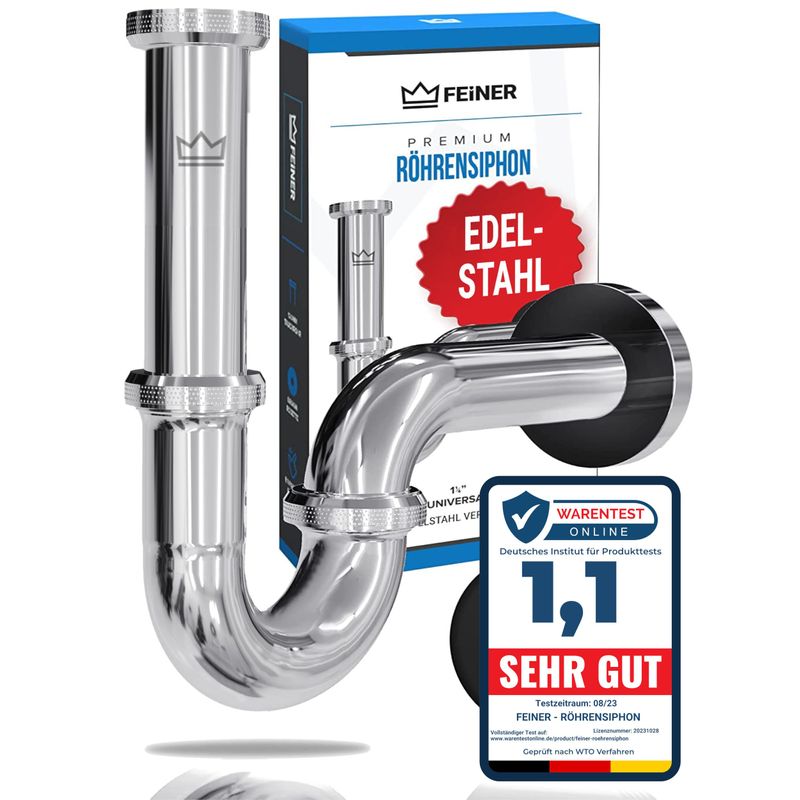 FEINER® Premium universal siphon for washbasin, stainless steel, drain ...