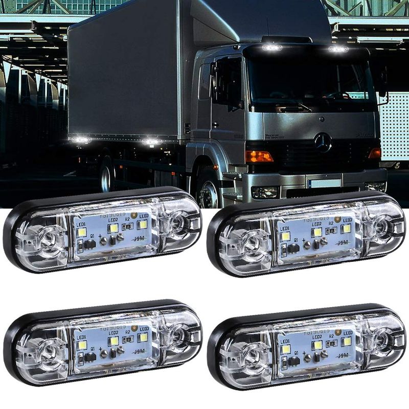 Yifengshun 4Pcs White LED Marker Lights 12V, 3-LED Truck Front Lights ...