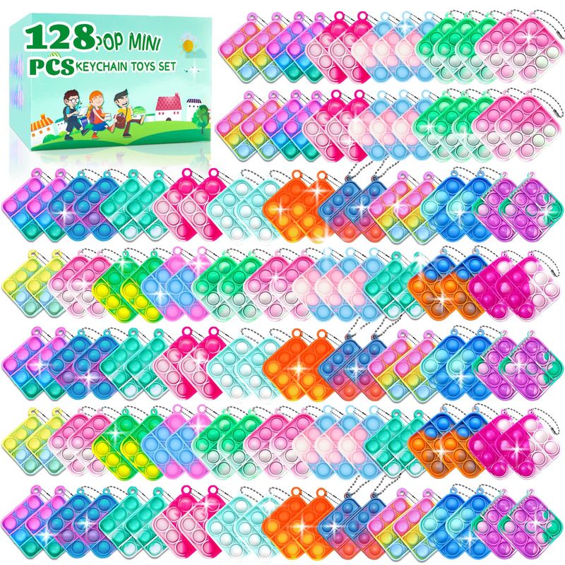 128 Pcs Pop Fidget Keychain It Fidget Toys Bulk , Party Favors for Kids 6-8 Fidgets Packs ...