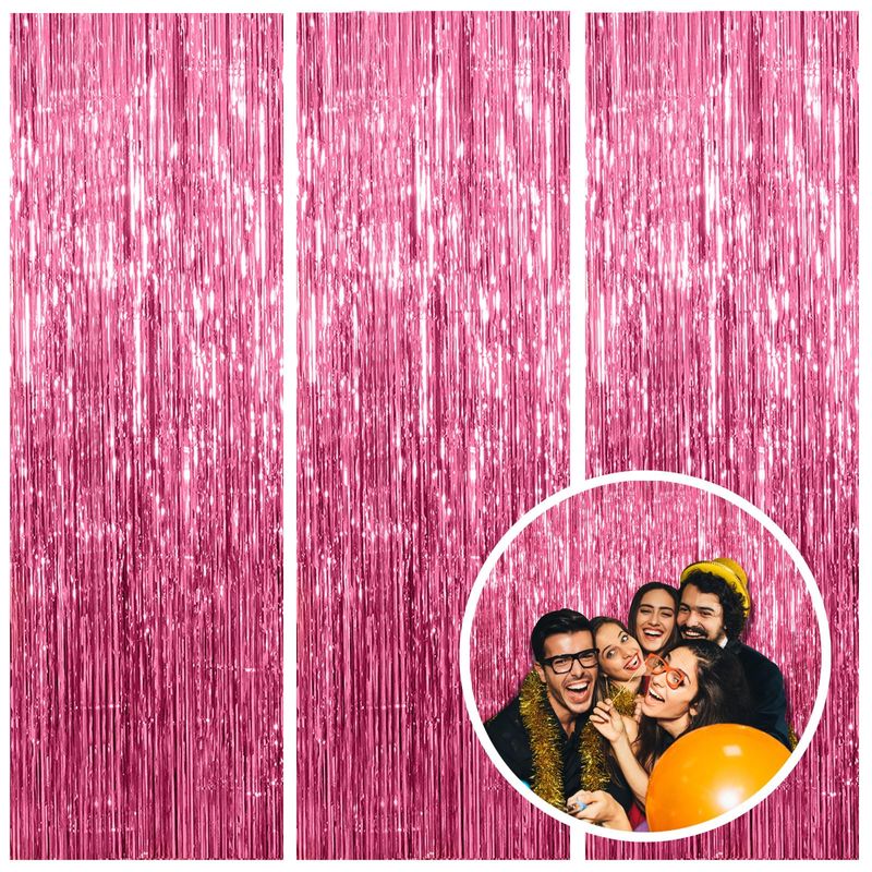 3 Pack Pink Backdrop Birthday Party Decorations Tinsel Foil Fringe ...