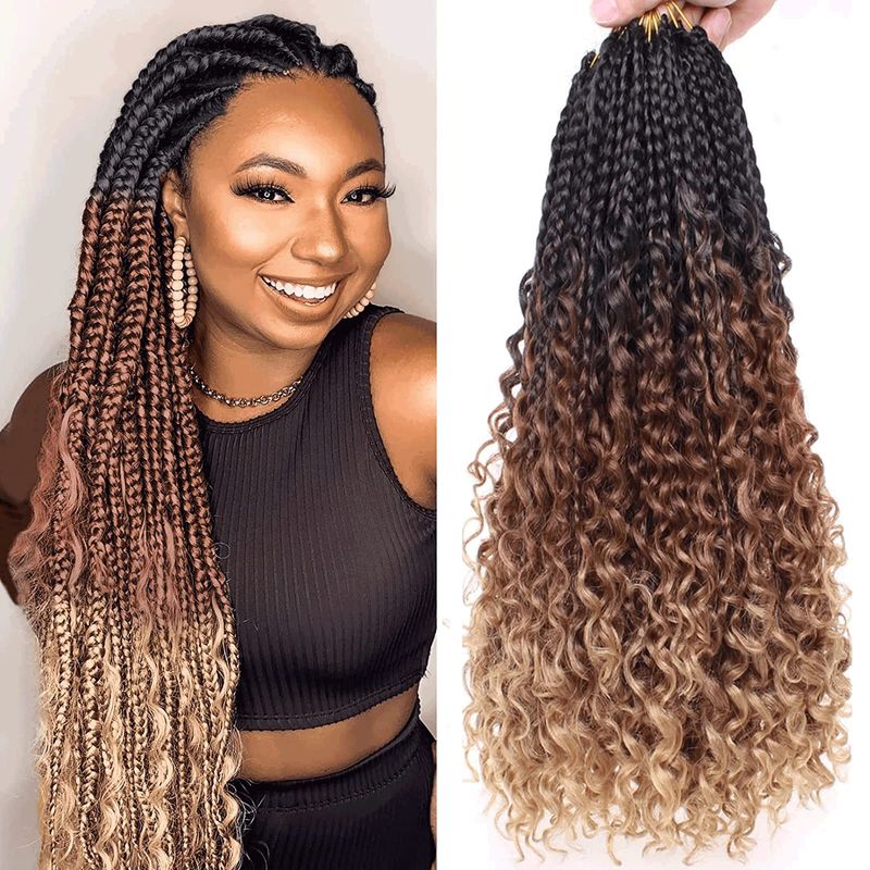 Xtrend 18 Inch 8 Packs Boho Box Braids Crochet Hair with Curly Ends 15 ...