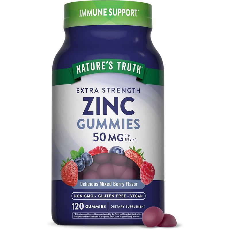 Zinc 50mg Gummies | 120 Count | Vegan Mixed Berry Flavor | by Nature's ...