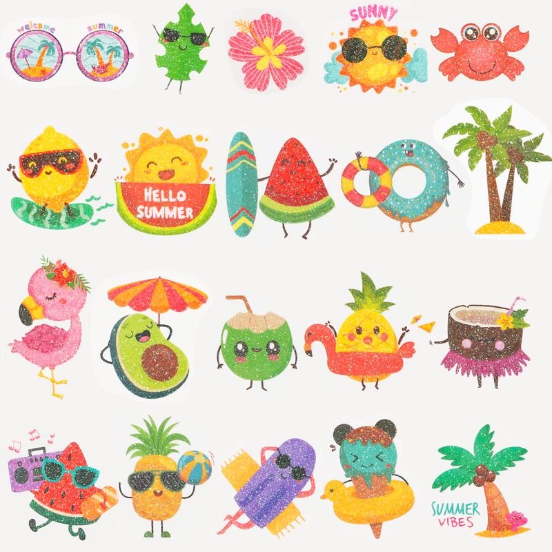 10 Sheets Temporary Glitter Summer Tattoos Kids Summer Carton Hawaiian ...