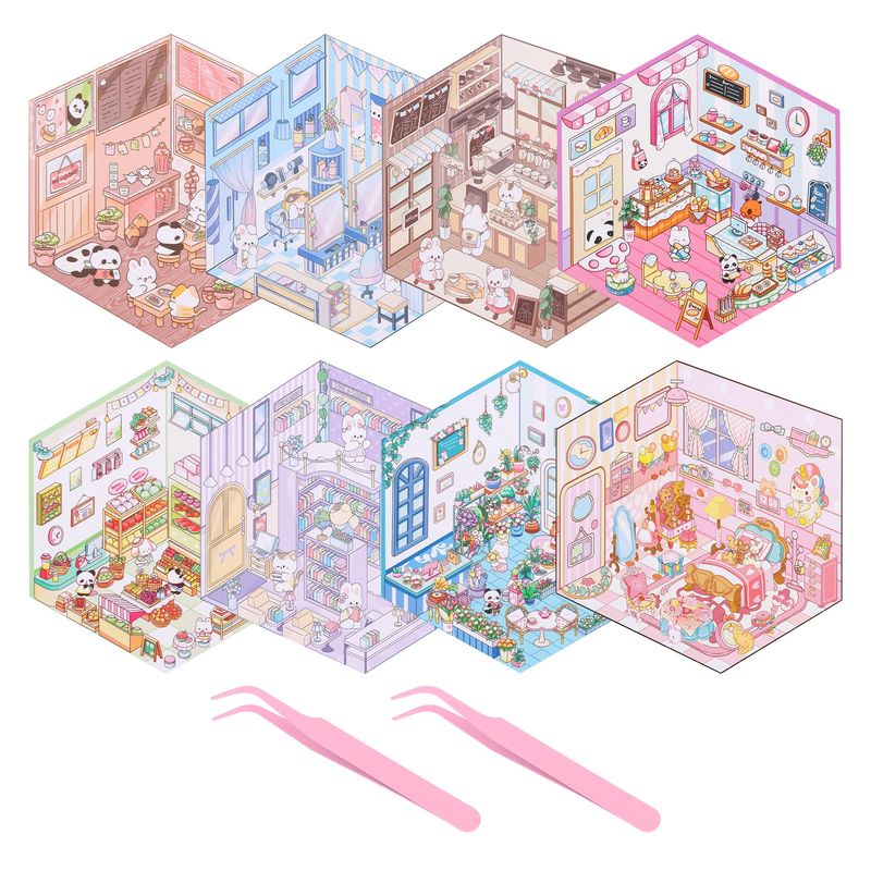 8Sets DIY 3D House Stickers,Make Your Own Sticker Therapy Scene Fun DIY ...