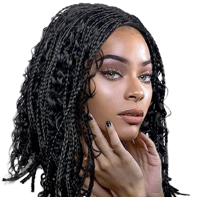 VAVANGA Short Box Braided Bob Wig for Black Women, 16inch Curly Goddess ...