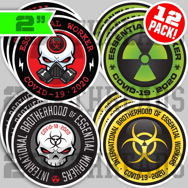 12 PACK 2" Essential Worker Sticker Hard Hat Decal VARIETY Pack Nuclear ...