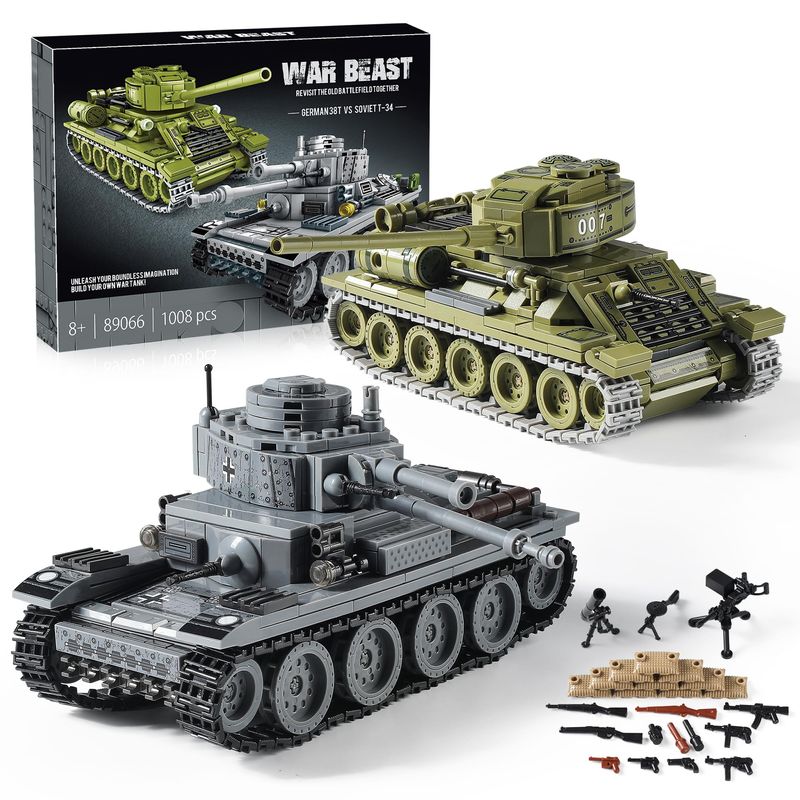 WW2 Army Tanks Toy Building Kit, Create a Soviet T-34 Tank & a German ...