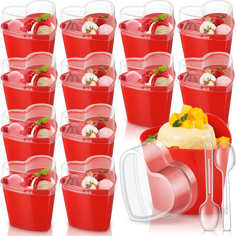Sliner 12 Pack Valentine‘s Day Heart Shaped Dessert Cups with Lids and ...