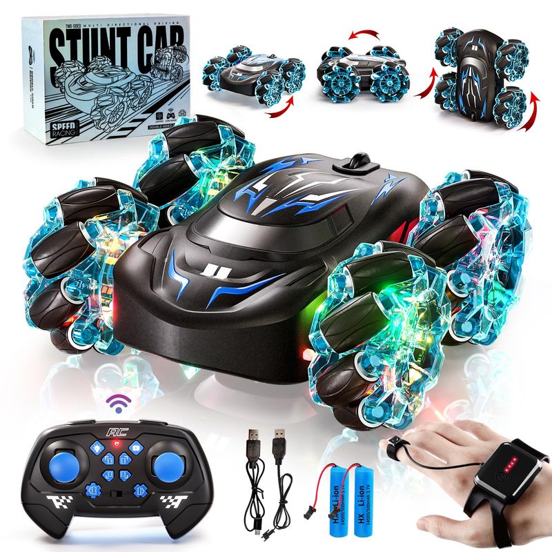 Uregoio Gesture Sensing RC Stunt Car with LED Lights, Double-Sided Flips Driving 360° Rotating ...