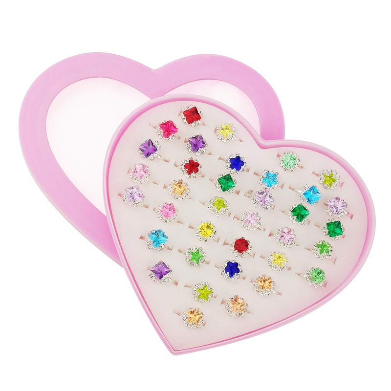 SUNMALL 36 pcs Little Girl Adjustable Rhinestone Gem Rings in Box ...