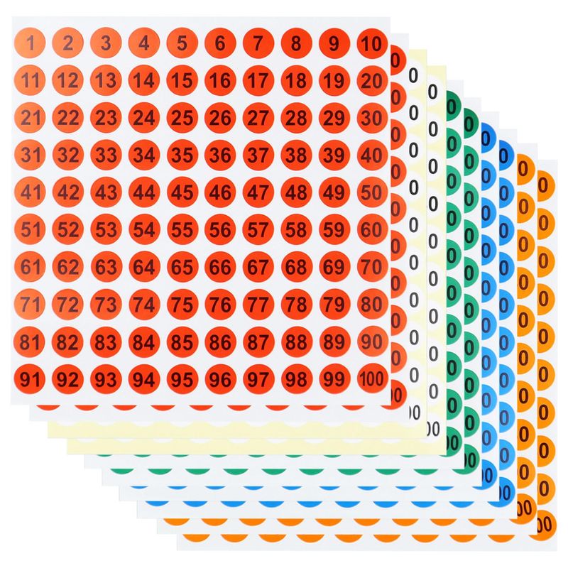 Number Stickers 10 Sheets 1-100 Self-Adhesive Number Labels Small Round ...