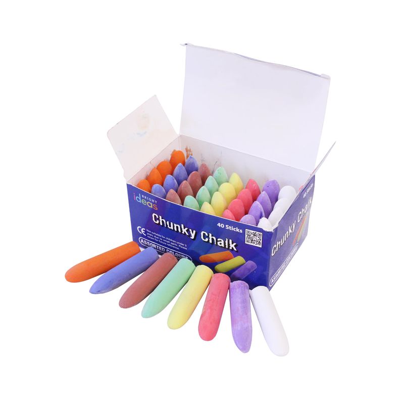 Bright Ideas PK40 Chunky Chalk Sticks, Bright Coloured Playground Chalk for Children, Bright ...