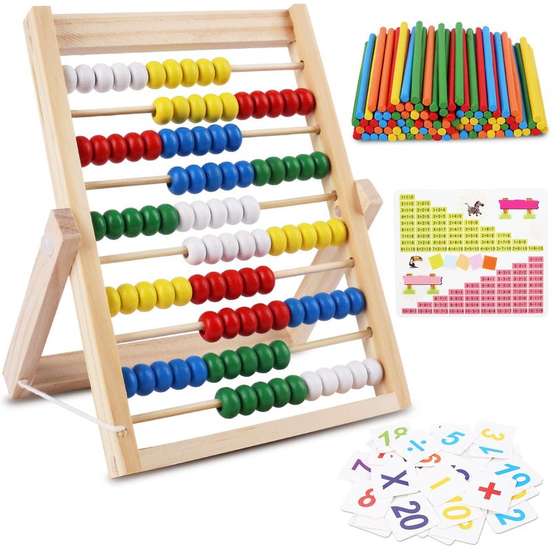 RNHDLY Abacus for Kids, Wooden Abacus with 100 Counting Sticks and 40 ...