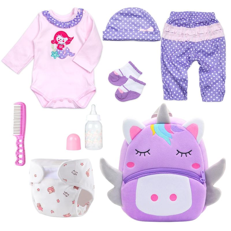8 Pcs Reborn Baby Girl Doll Clothes Outfit Accessories with Backpack ...