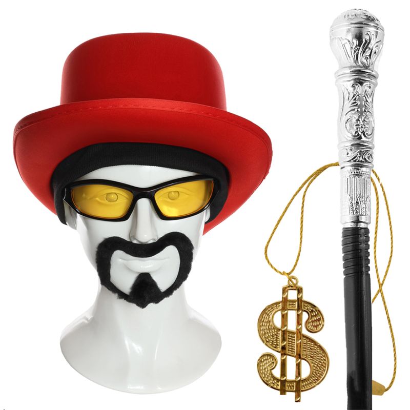 Adults Funny 90's Rapper Accessory Set - Red Top Hat, Red Rapper Hat ...