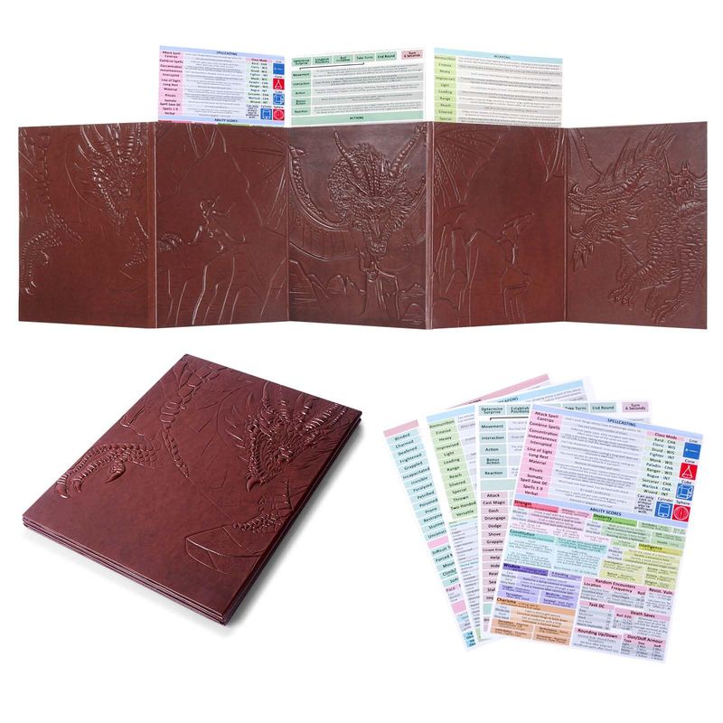 Famard DND DM Screen 5e with 5 Panels, 3D Embossed Faux Leather Dungeon ...