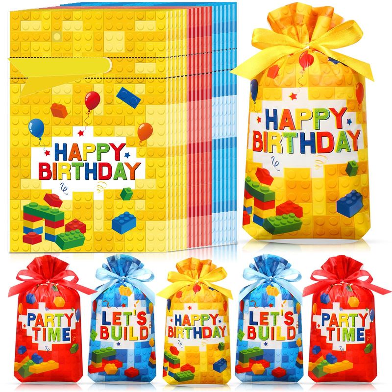 Bulyoou 60 Pcs Building Block Bags Building Blocks Birthday Bags ...