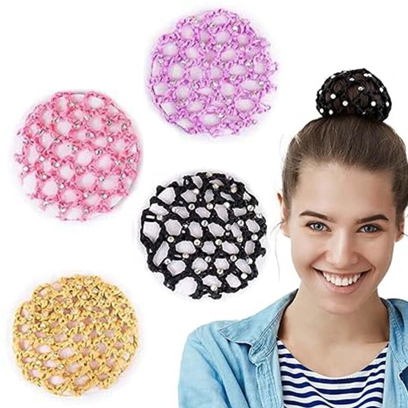 LAKJUOZ Pack of 4 Hair Nets Hairstyles, Bun Net Hair Net, Net For Hair ...