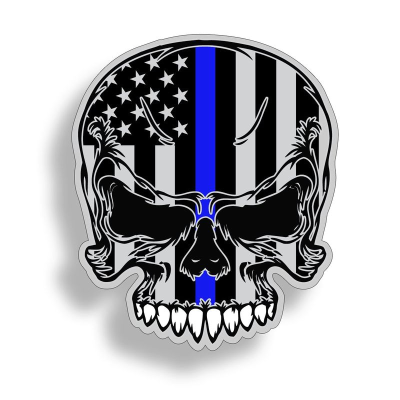 Blue Line Skull Sticker - Support Police Law Enforcement Custom Car ...