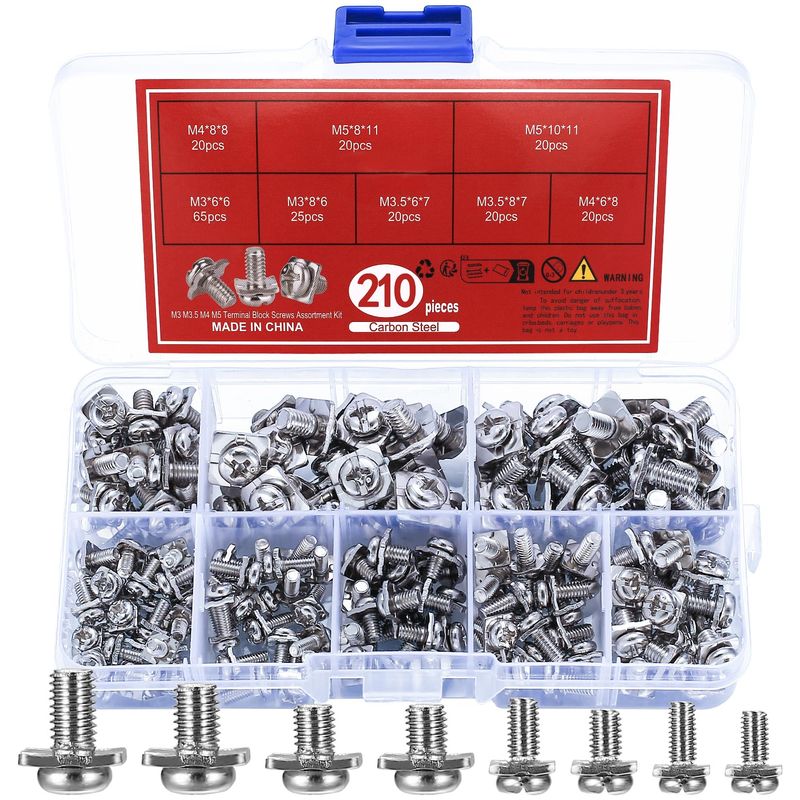 qxayxa 210 Pcs Terminal Block Screws with Square Washers, M3 M4 M5 ...