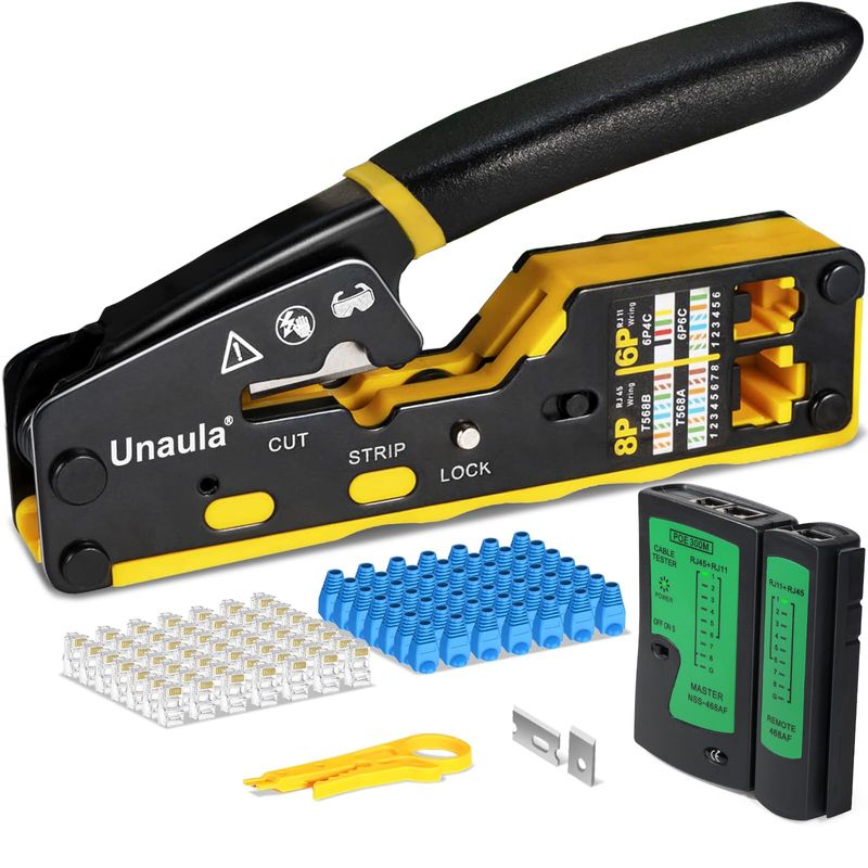 RJ45 Crimp Tool Kit, Ethernet Pass Through Crimper, Network Tool Kit ...
