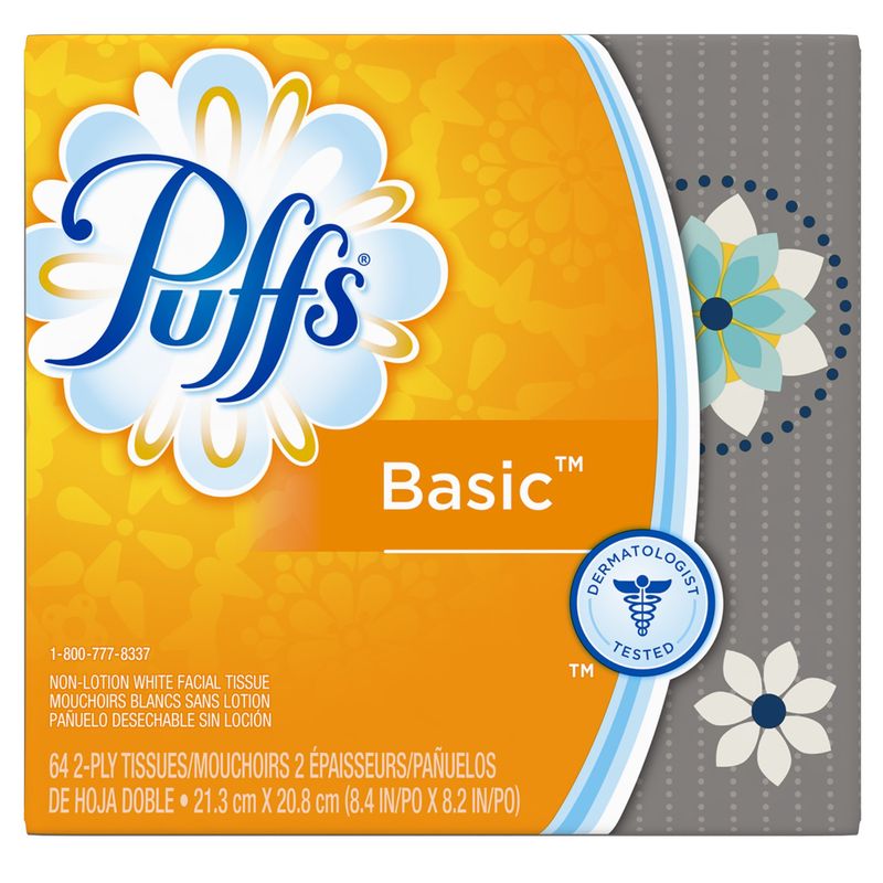 Puffs Basic Facial Tissues; 64 Count; 1 Cube Box (64 Tissues In Box ...