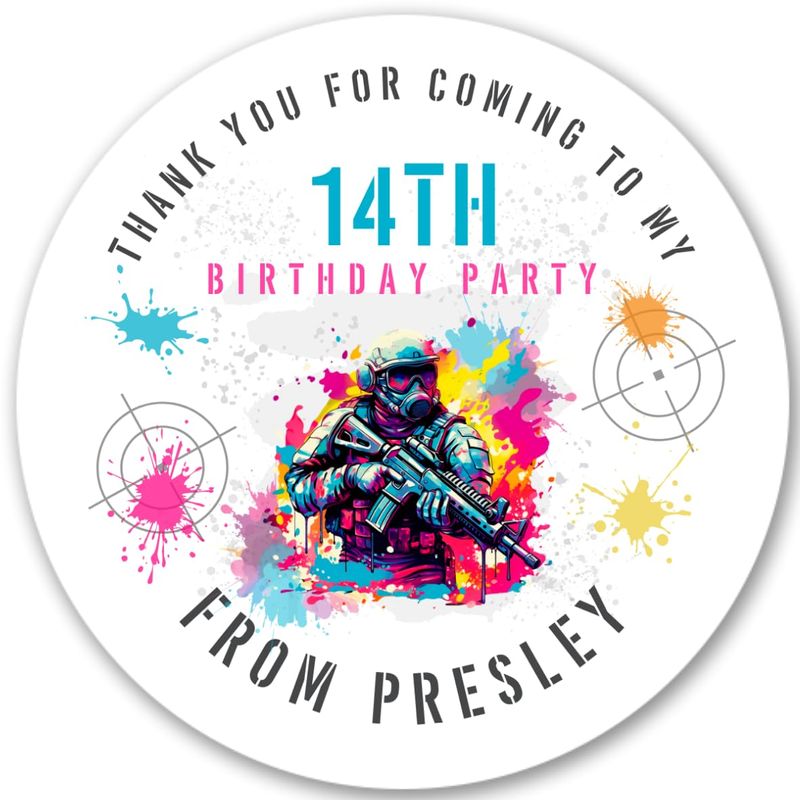 Personalised Paintball Birthday Party Stickers, Boy's Paintballing ...