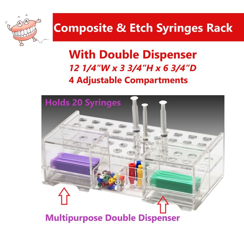 Dental Composite & Etch Syringes Organizer, Holds 20 Syringes Double ...