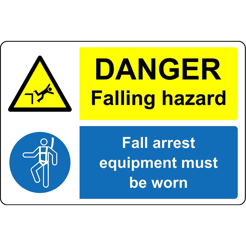 Danger falling hazard fall arrest equipment must be worn Safety sign ...