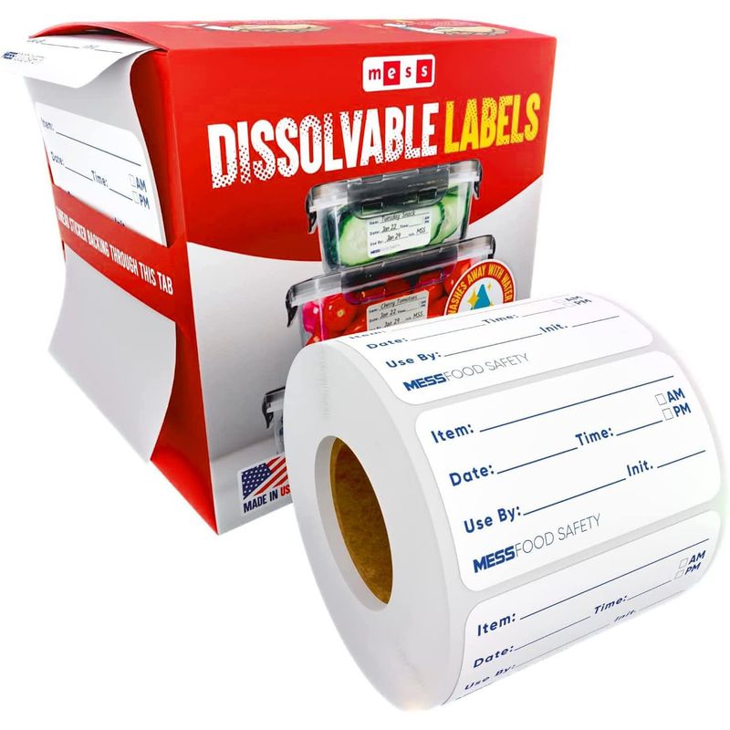 MESS Dissolvable Labels for Food Containers (1x2" 200) - Dissolvable ...