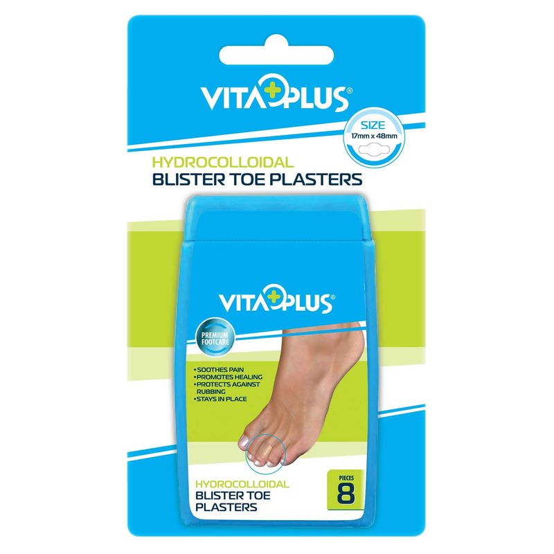 VITAPLUS Toe Blister Plaster, 8 Hydrocolloid Toe Plasters, 17x48mm, 8's ...