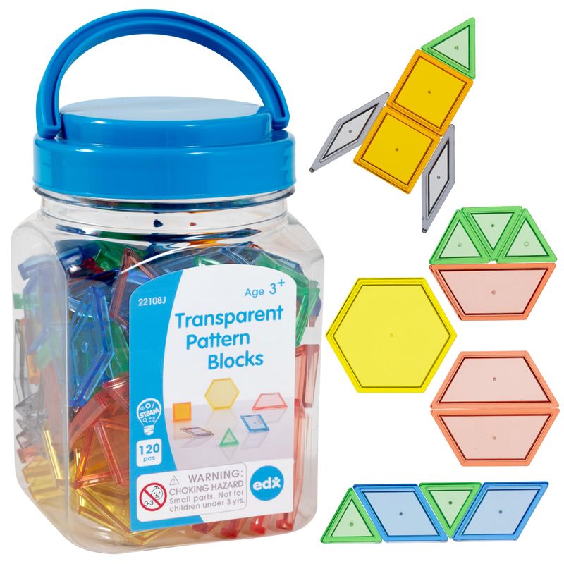 edxeducation Transparent Pattern Blocks - Mini Jar Set of 120 - Plastic Pattern Blocks ...