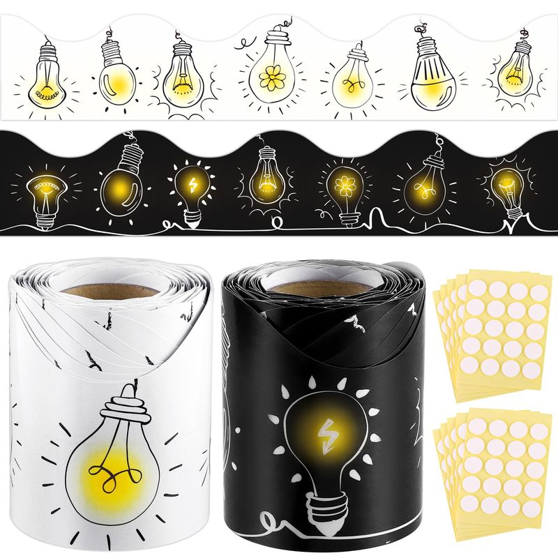 durony 2 Rolls 65.6 Feet Light Bulb Bulletin Board Borders Doodle ...