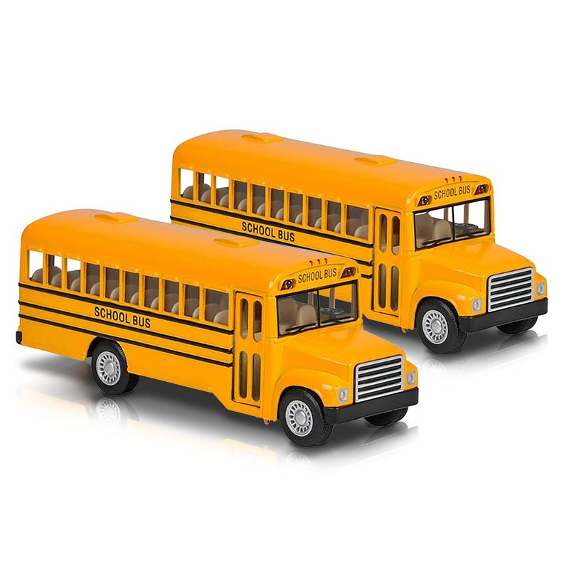 ArtCreativity 5 Inch Pull Back School Bus Toy - Set of 2 - Includes 2, 5 Inch Classic School Bus ...