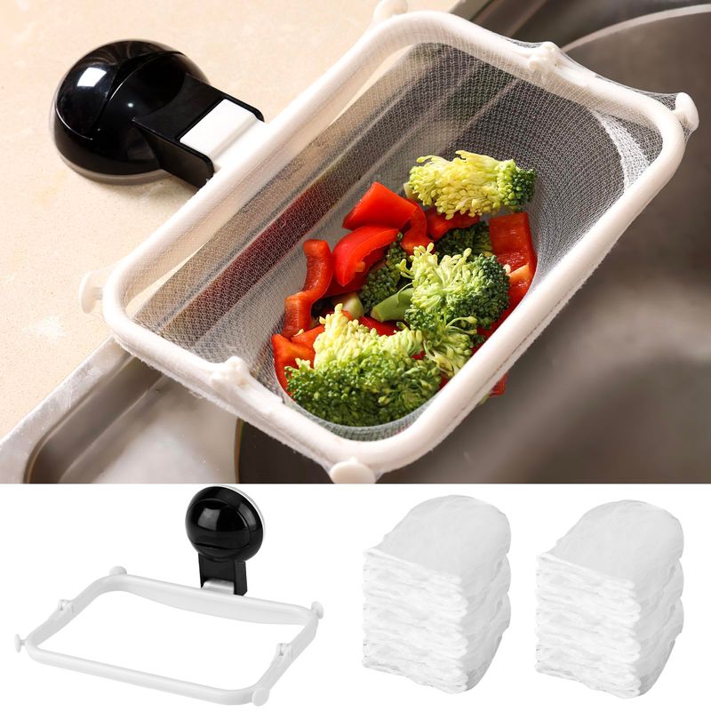 Black Kitchen Sink Food Catcher with 50 pcs Filter Mesh, Mesh Mate ...
