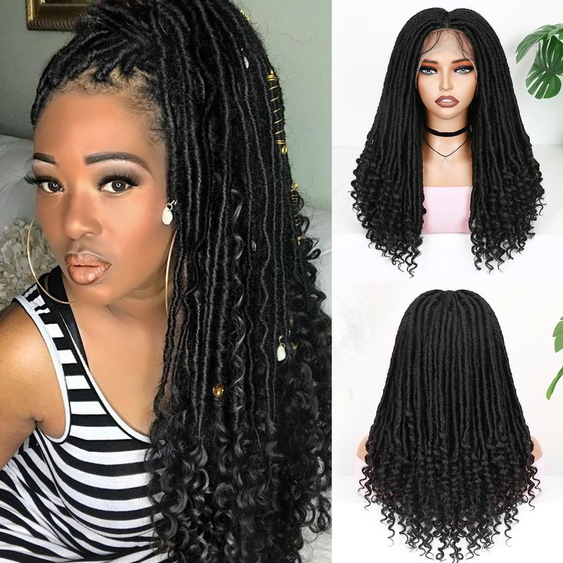 HANNE Faux Locs Wig Lace Front Curly End Twist Braided Wigs for Black ...