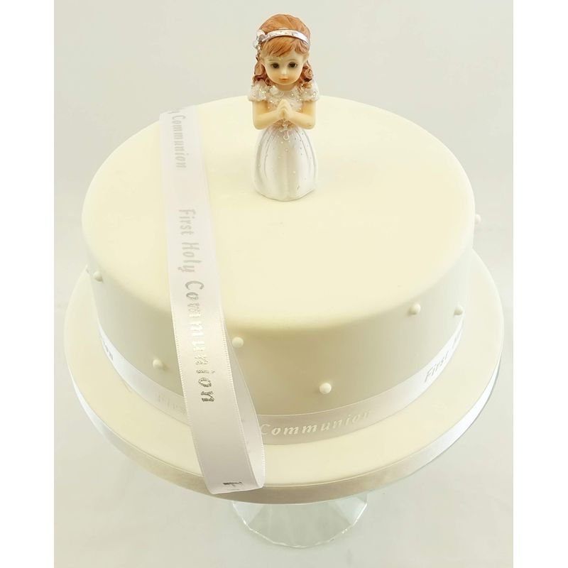 First Holy Communion Large Kneeling Praying Girl & Silver Ribbon Cake ...