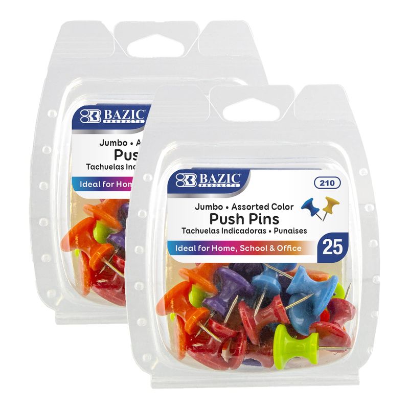 BAZIC Push Pins, Jumbo Plastic Head, Assorted Color Thumb Tacks Steel ...