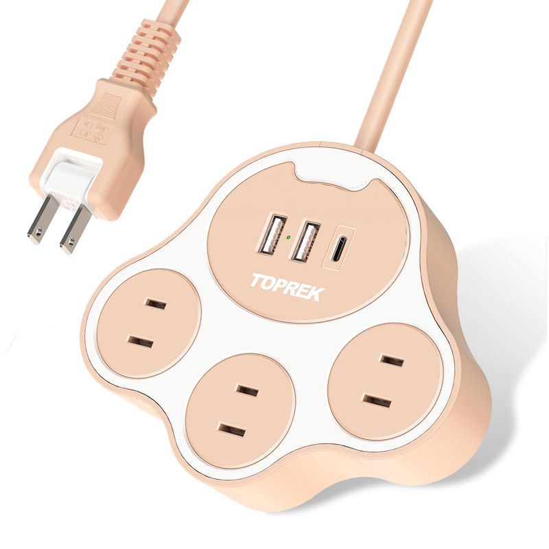 TOPREK Cat Paw Shaped Power Strip, Pink, USB Outlet, Extension Cord, 3 ...